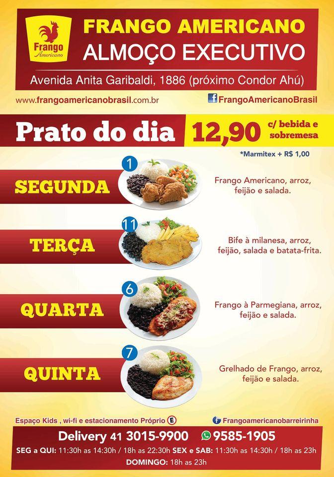 Menu em Frango Americano AHU restaurante, Curitiba, Av. Anita Garibaldi
