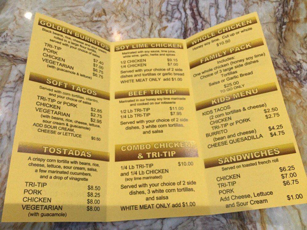 Menu at Golden Rotisserie restaurant, Truckee, Donner Pass Rd