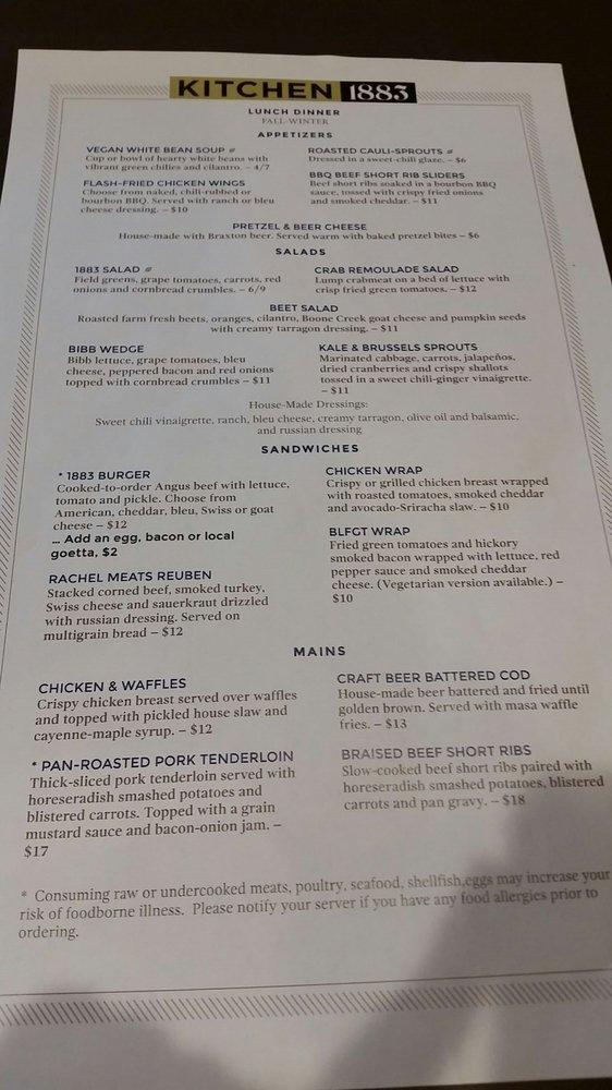 Menu at Kitchen 1883 - Union restaurant, Union, U.S. Hwy 42