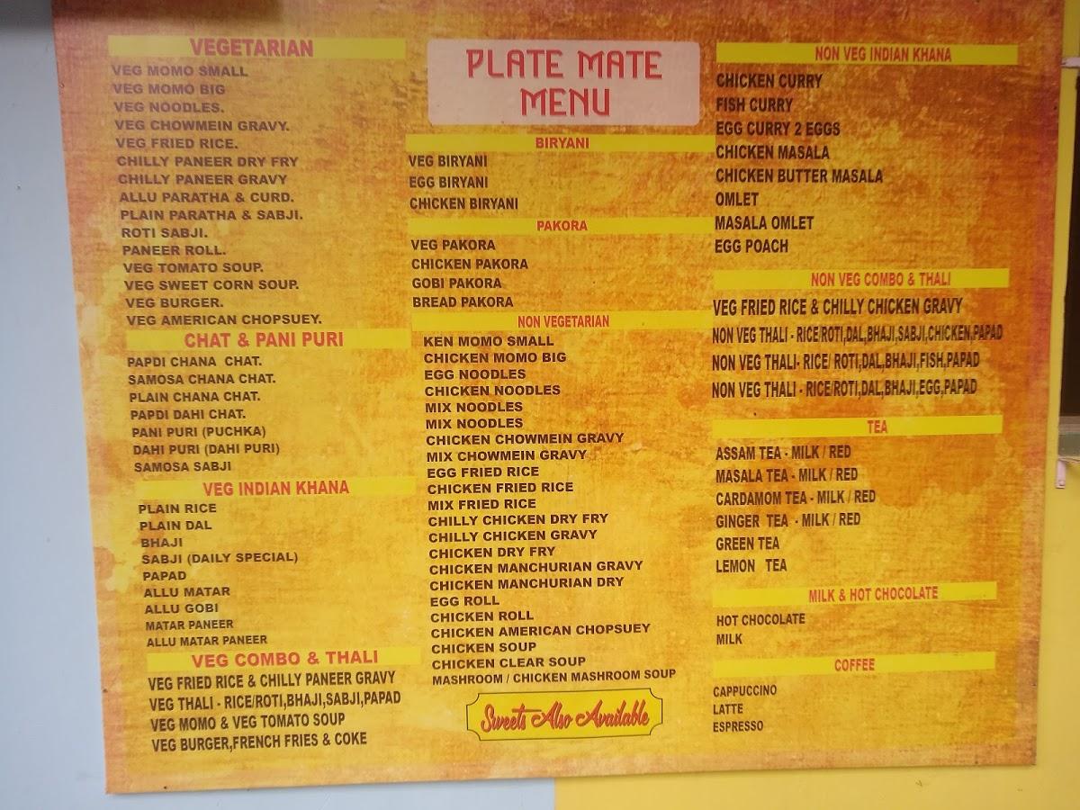 Menu at Plate Mate, Shillong, NEHU SHOPPING COMPLEX
