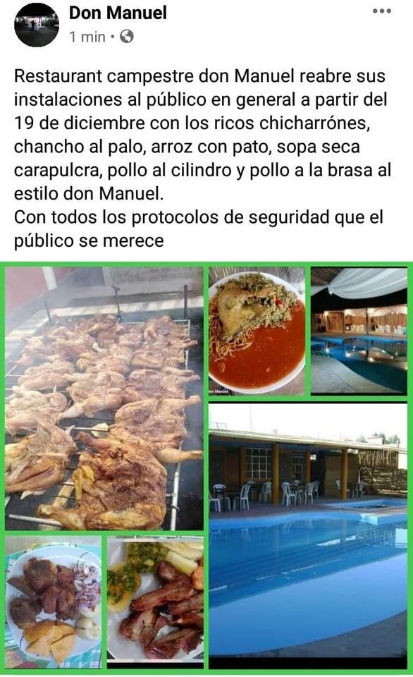 Carta de Restaurant campestre don manuel, Ica