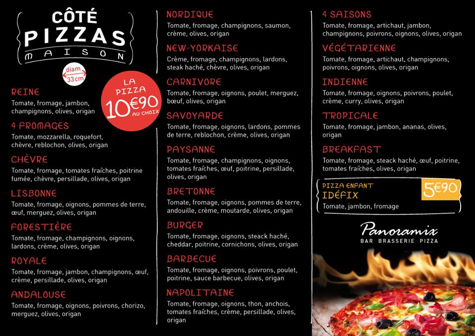 Menu at Restaurant pizza Panoramix, Quimper