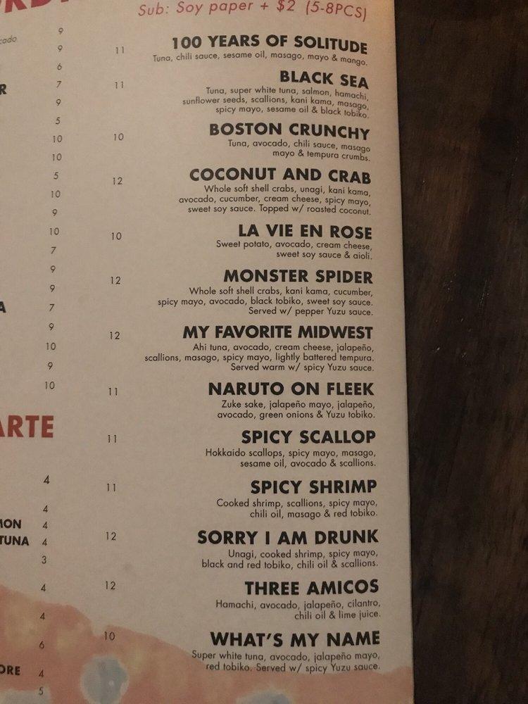 Menu at Yuzu Sushi & Robata Grill restaurant, Chicago