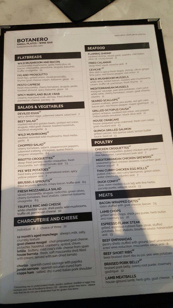 Carta de Botanero Restaurant, Rockville