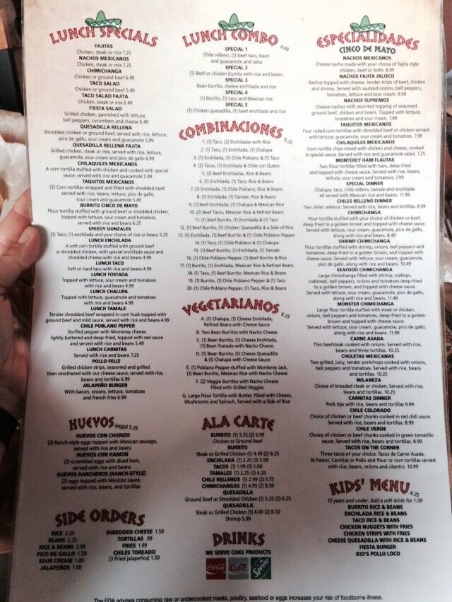 Menu at Cinco De Mayo Mexican Bar And Grill, Bardstown
