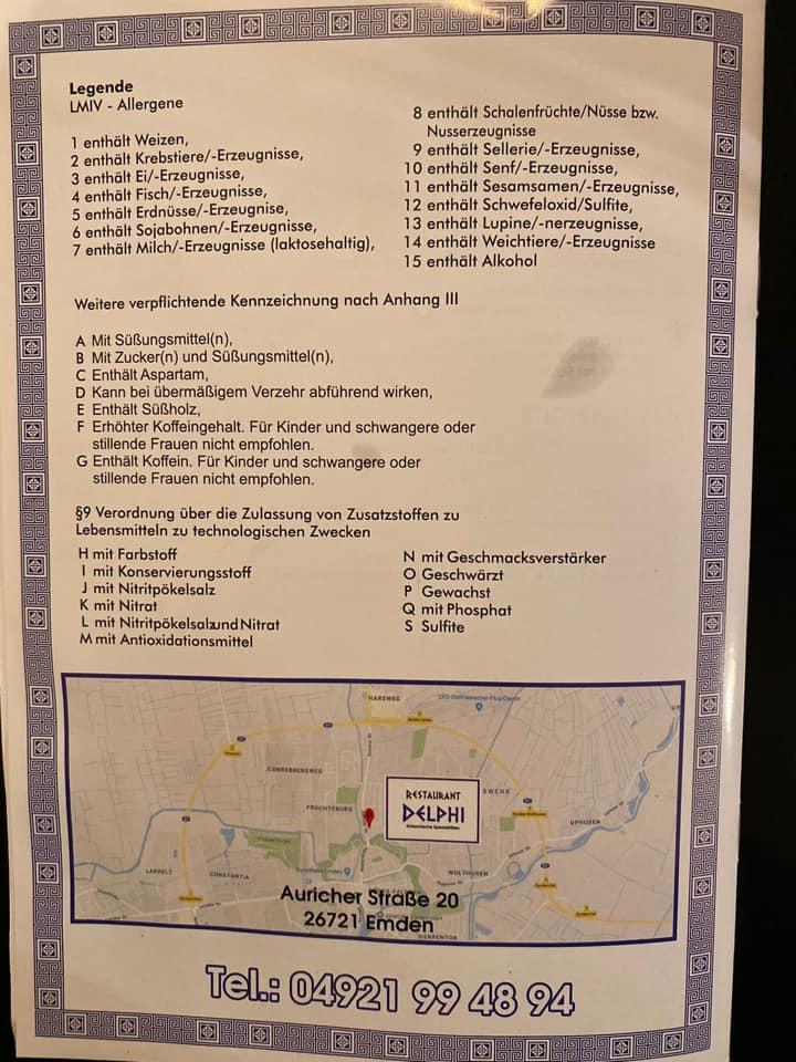 Speisekarte von Delphi restaurant, Emden