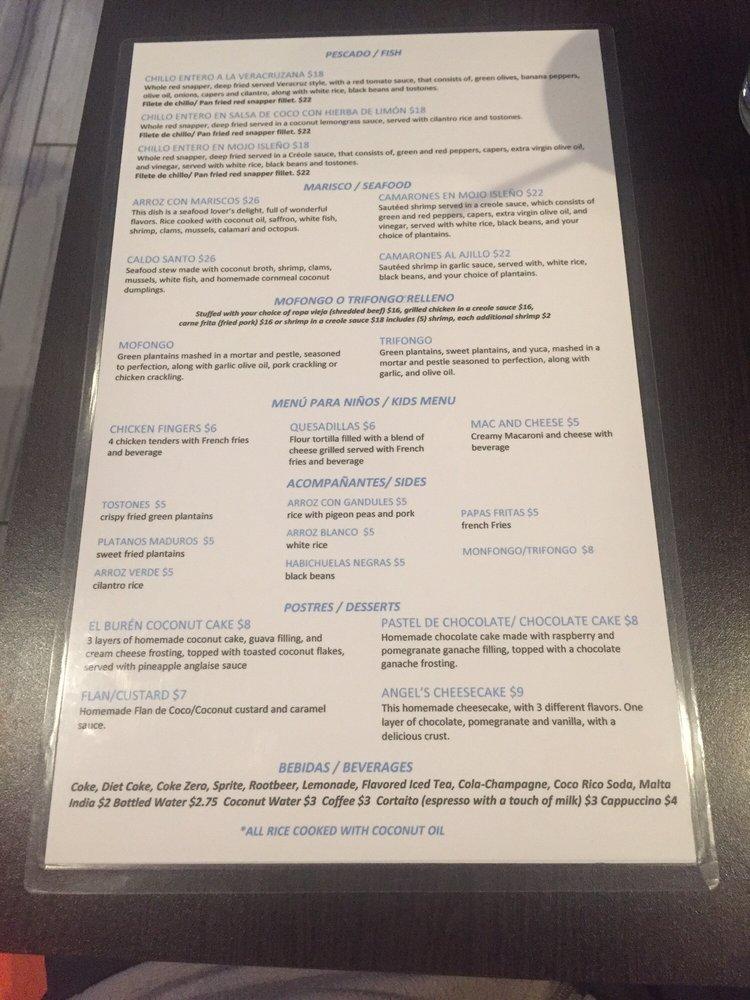 Menu at El Buren Caribbean Cuisine restaurant, Highwood