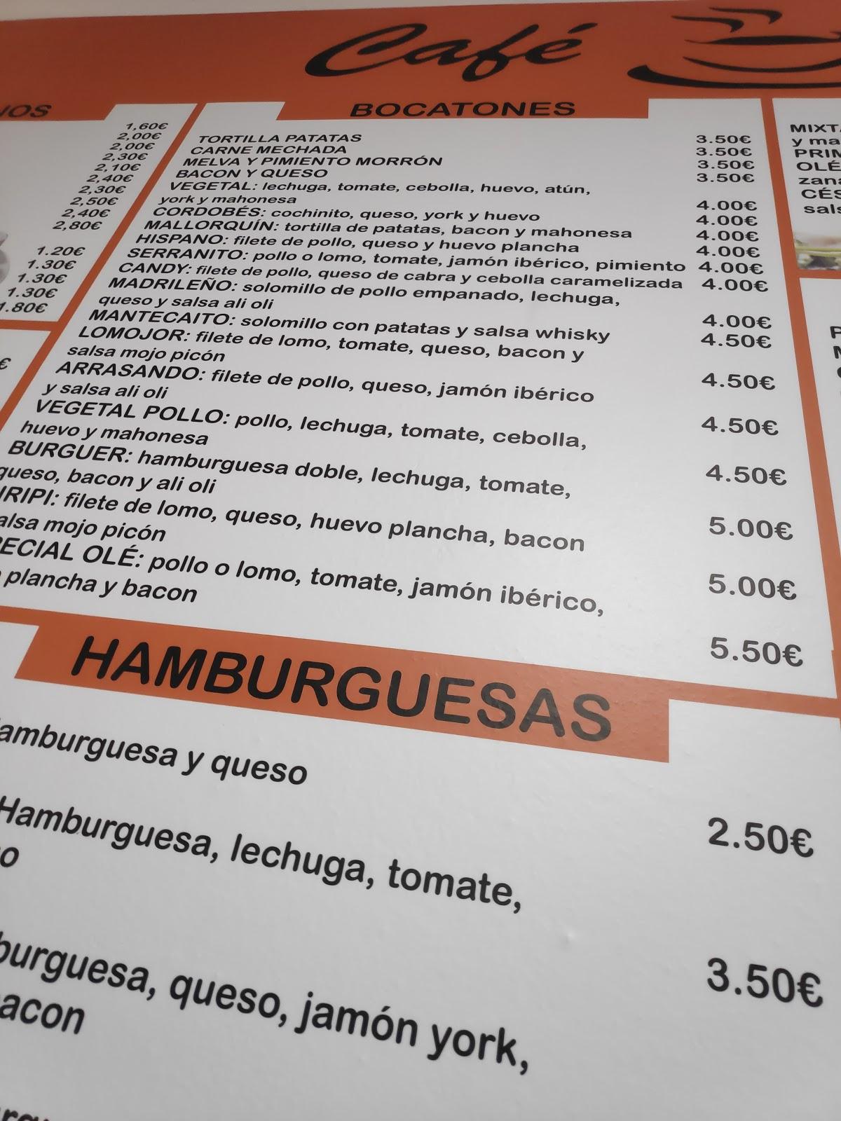 Menu at Ole Cafe, Seville