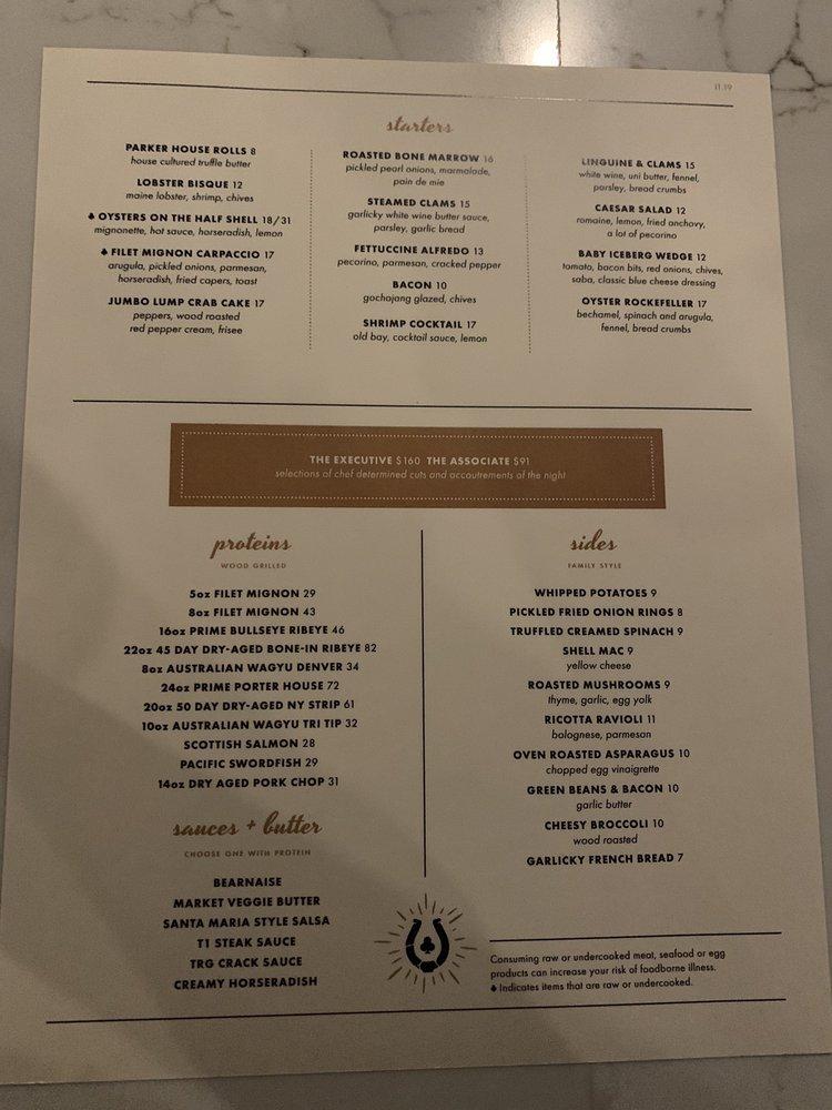 Menu at Rare Society steakhouse, San Diego