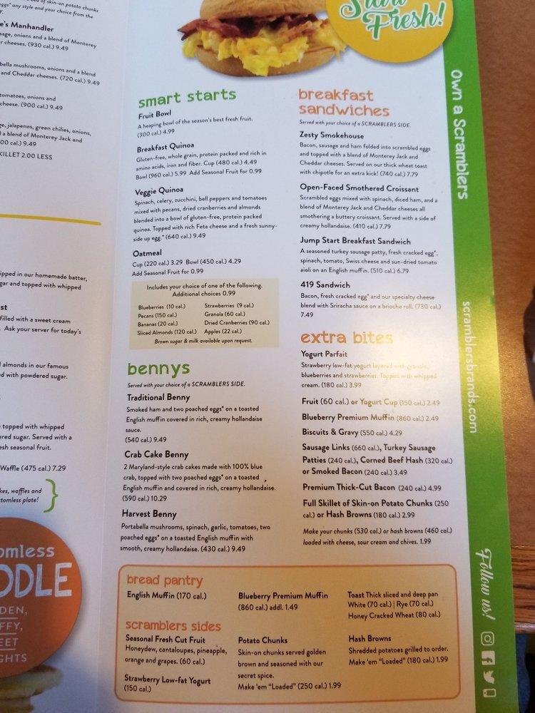 Menu at Scramblers restaurant, Perrysburg