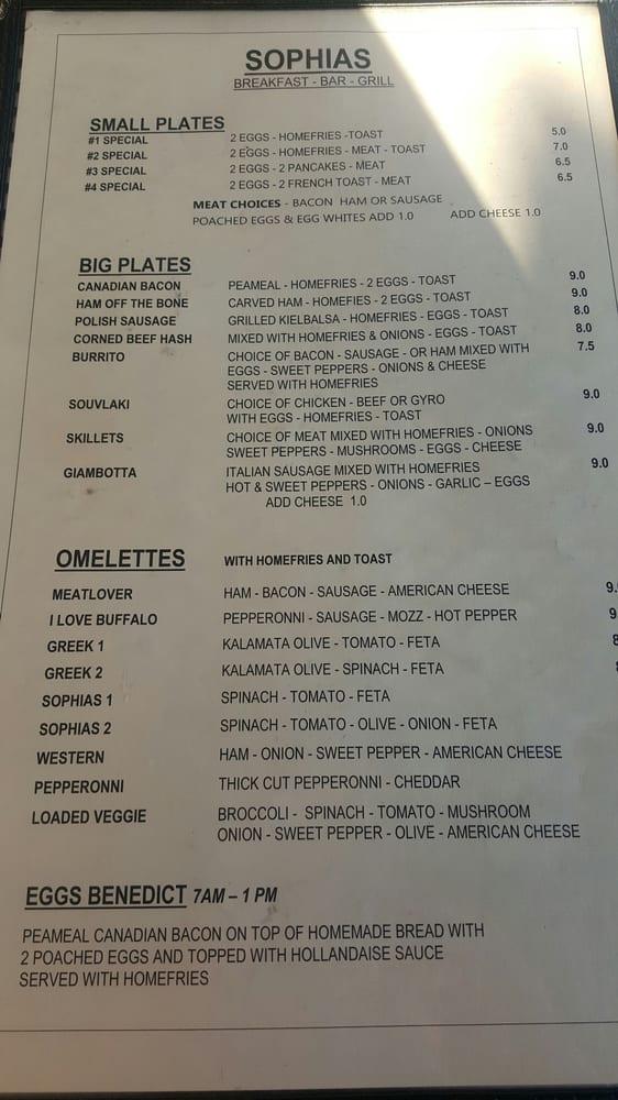 Menu at Sophia's Restaurant, Buffalo