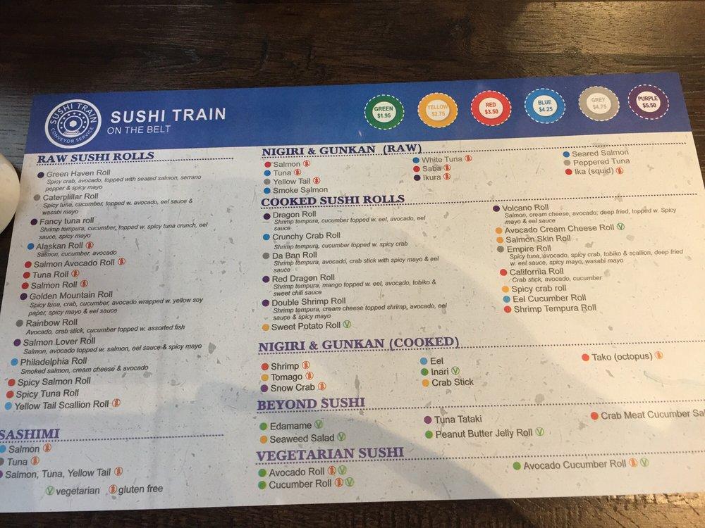 Menu at Sushi Train restaurant, Minneapolis, Nicollet Mall STE C3