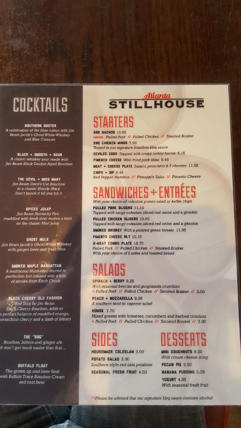 Menu at Atlanta Stillhouse pub & bar, Atlanta, N Terminal Pkwy