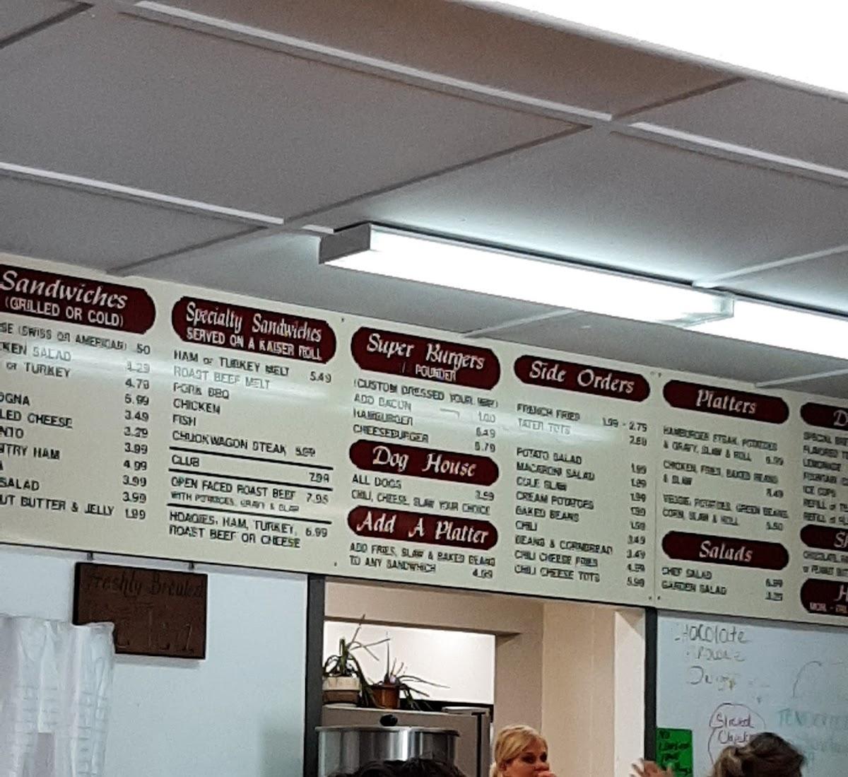 Menu at Becky's Sandwich House restaurant, Greeneville