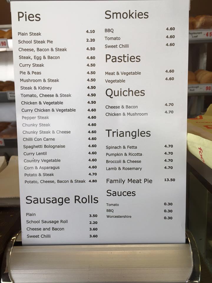 Menu at Bli Bli Bakery, Bli Bli