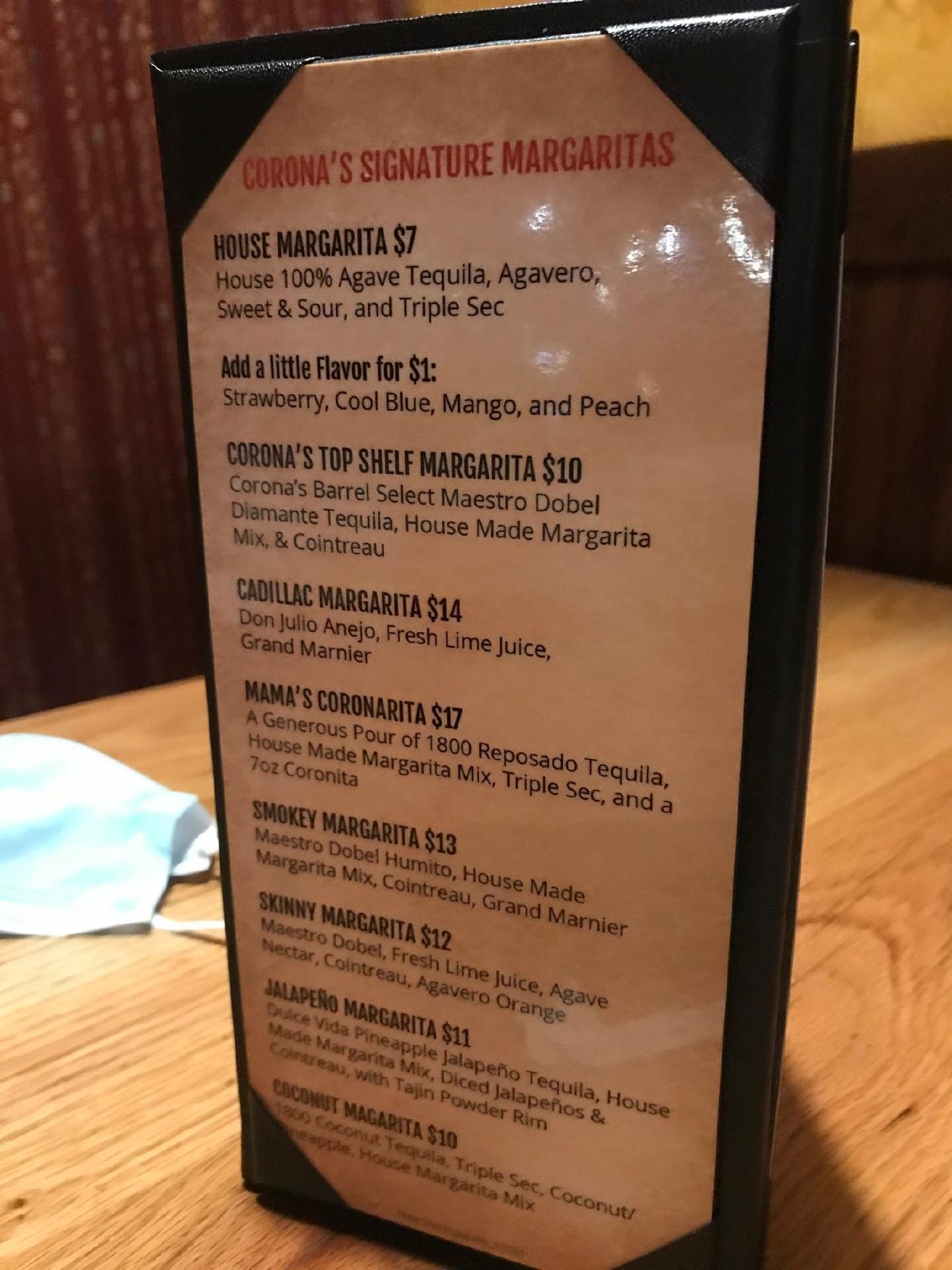 Menu at Corona's Mexican Grill restaurant, Westminster, W 88th Ave