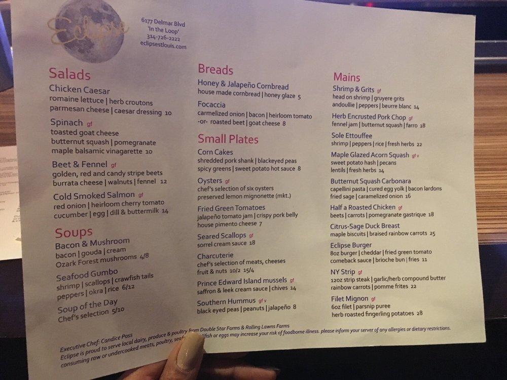 Menu at Eclipse Restaurant, St. Louis
