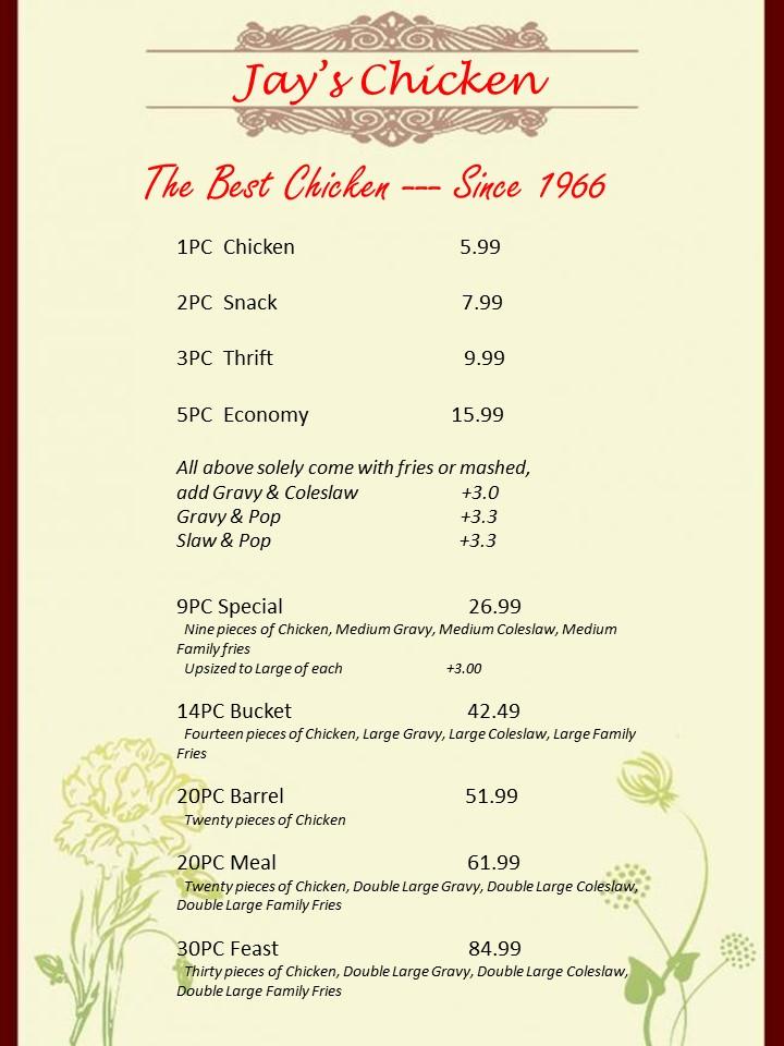 Menu at Jay's Chicken & Pizza pizzeria, Sydney