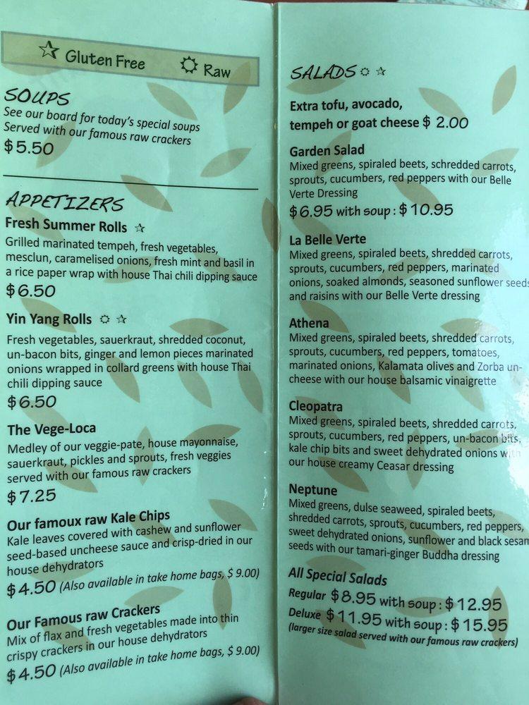 Menu at La Belle Verte restaurant, Gatineau