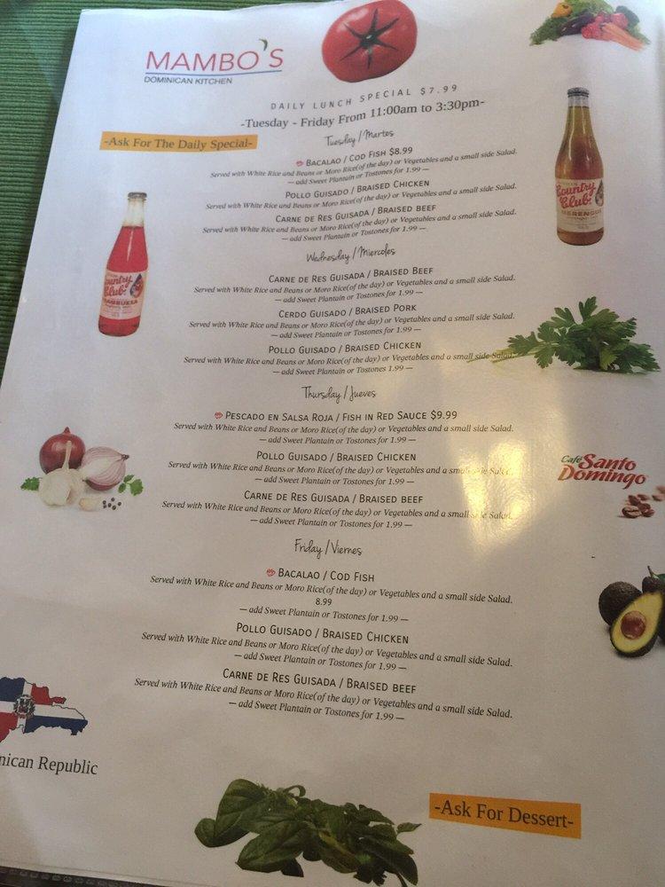 Menu at Mambo's Dominican Kitchen restaurant, Chandler
