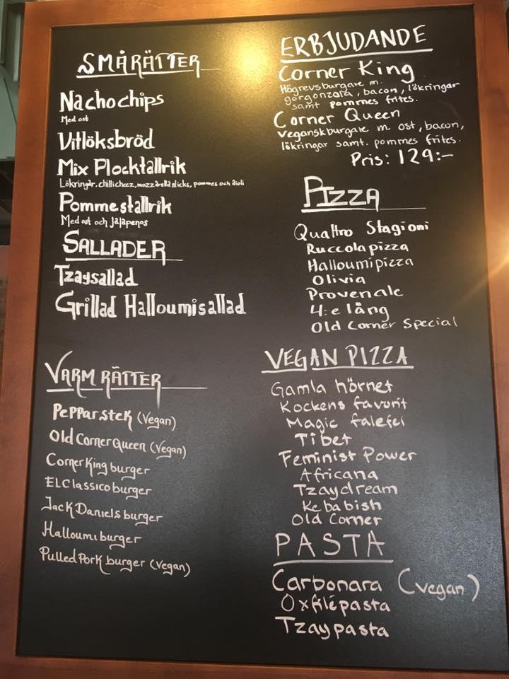 Menu at Old Corner restaurant, Gothenburg, Fjärde Långgatan 1