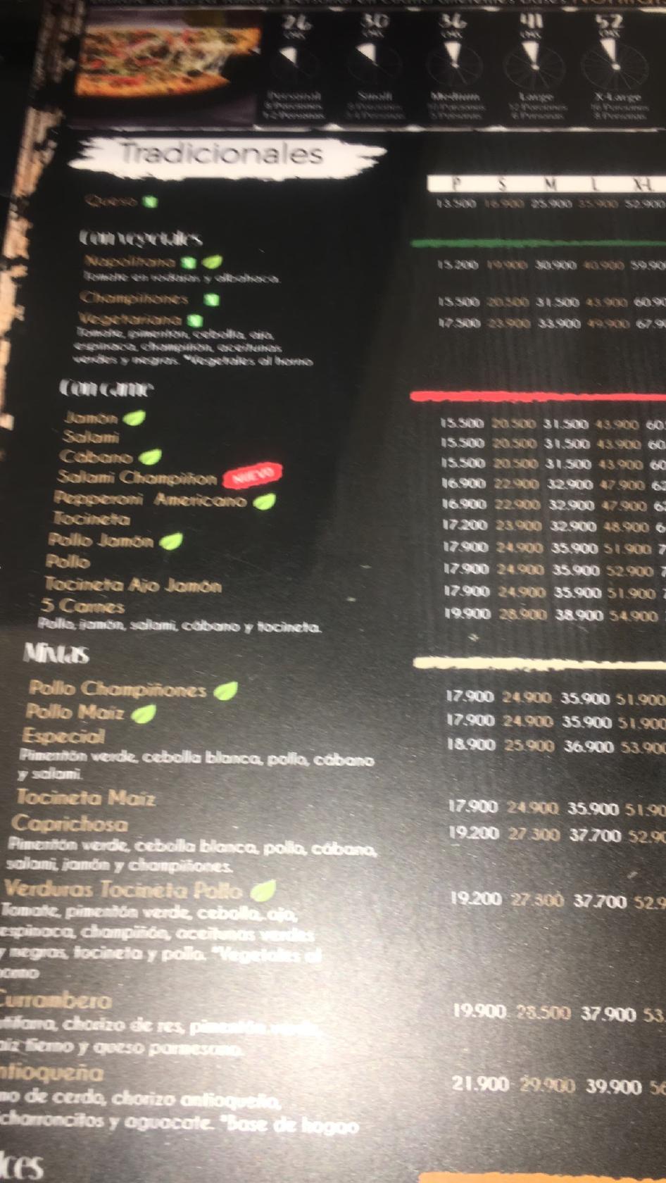 Menu at Salvator Viva restaurant, Barranquilla