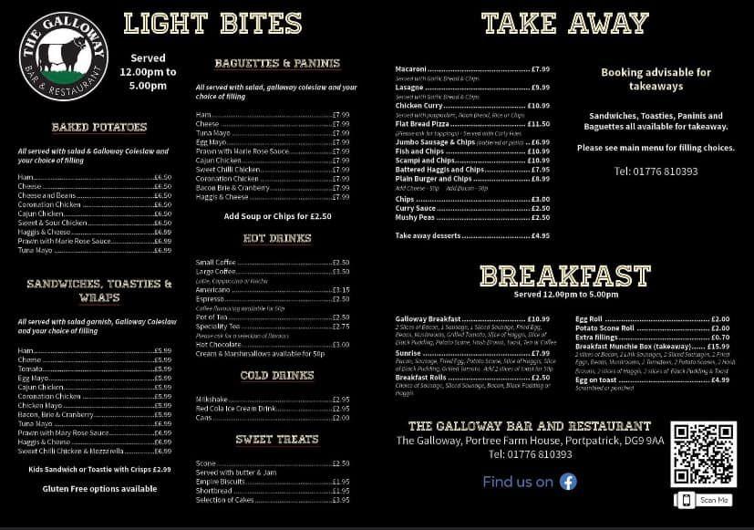 Menu at The Galloway Bar & Restaurant, Portpatrick