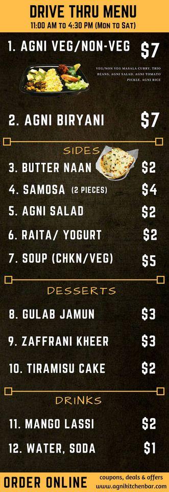Menu at Agni Indian Restaurant & Bar, Greensboro