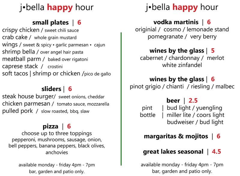 Menu at Bucci's J Bella pizzeria, Strongsville