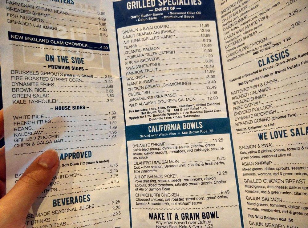 Menu at California Fish Grill restaurant, Daly City, 153C Serramonte Center