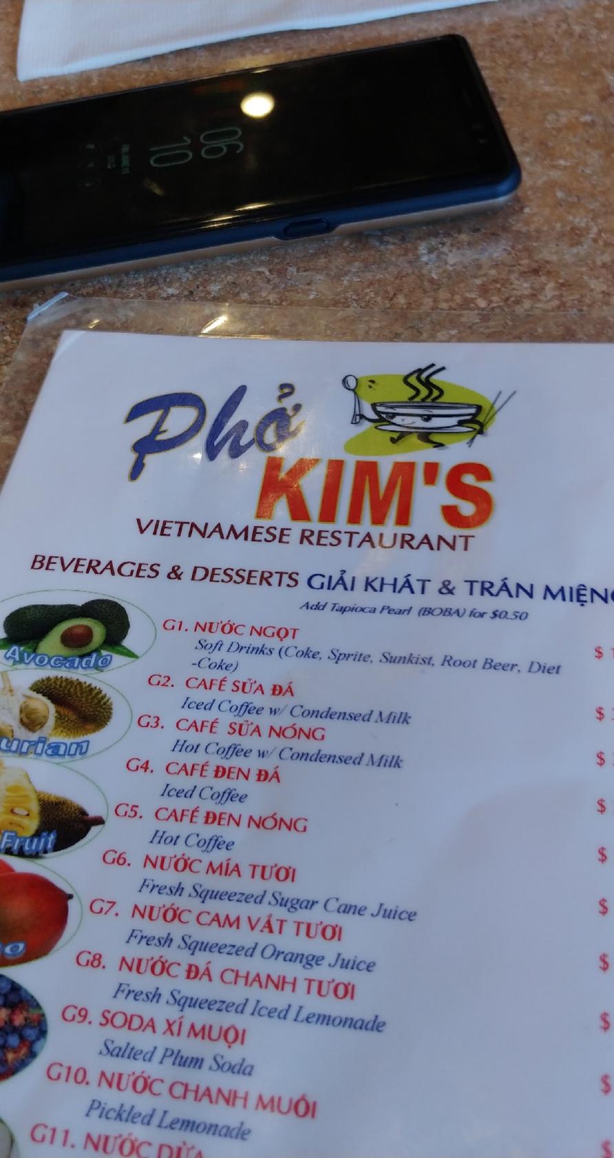 Carta de Pho Kim's Restaurant, Harrisburg, Derry St B