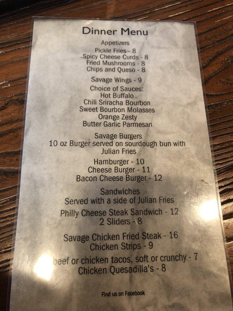 Menu at Savage Tavern pub & bar, Lubbock