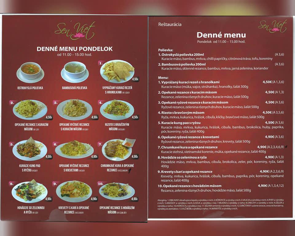Menu at SEN VIET Reštaurácia restaurant, Spišská Nová Ves