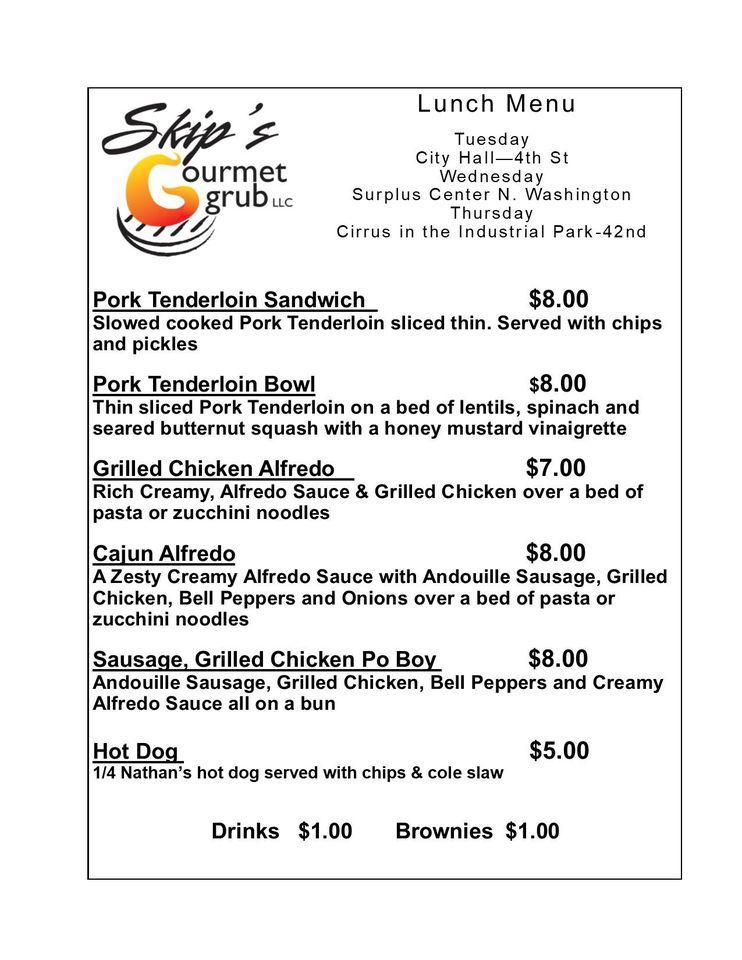 Menu at Skip's Gourmet Grub, Grand Forks