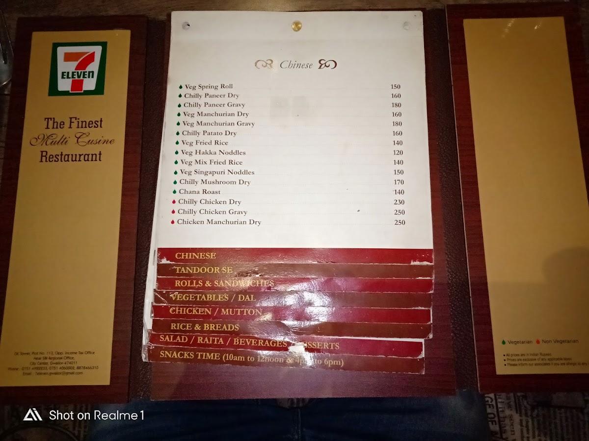 Menu at 7 Eleven, Gwalior
