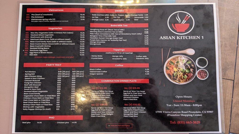 Menu at Asian Kitchen 1 restaurant, Prunedale