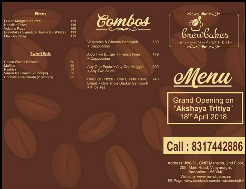 Menu at Brewbakes rooftop cafe, Bengaluru, #80/51