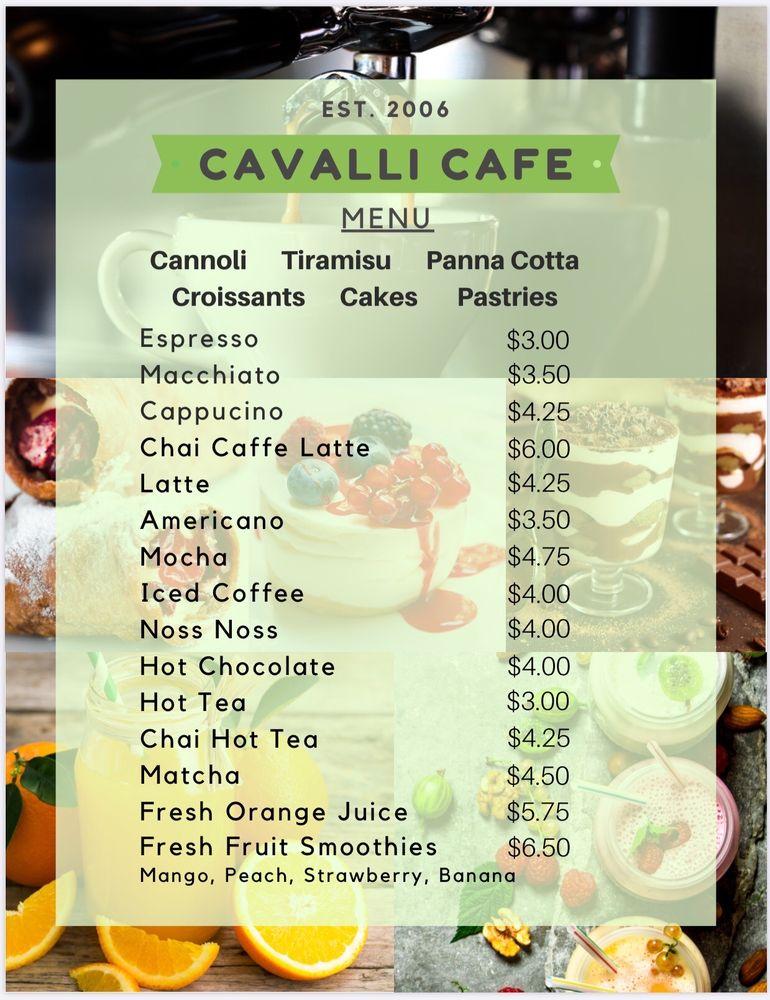 Menu at Cavalli Cafe, San Francisco