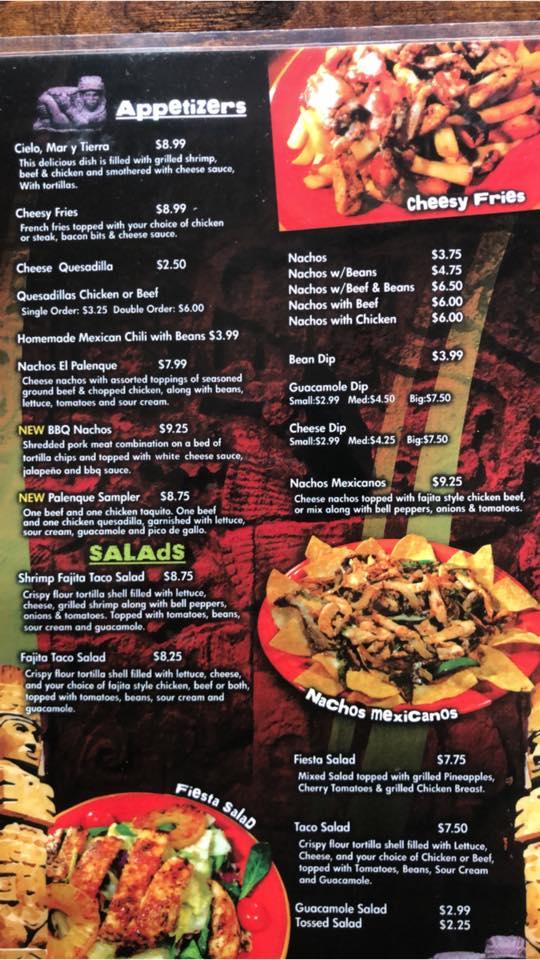 Menu at El Palenque restaurant, Cave City
