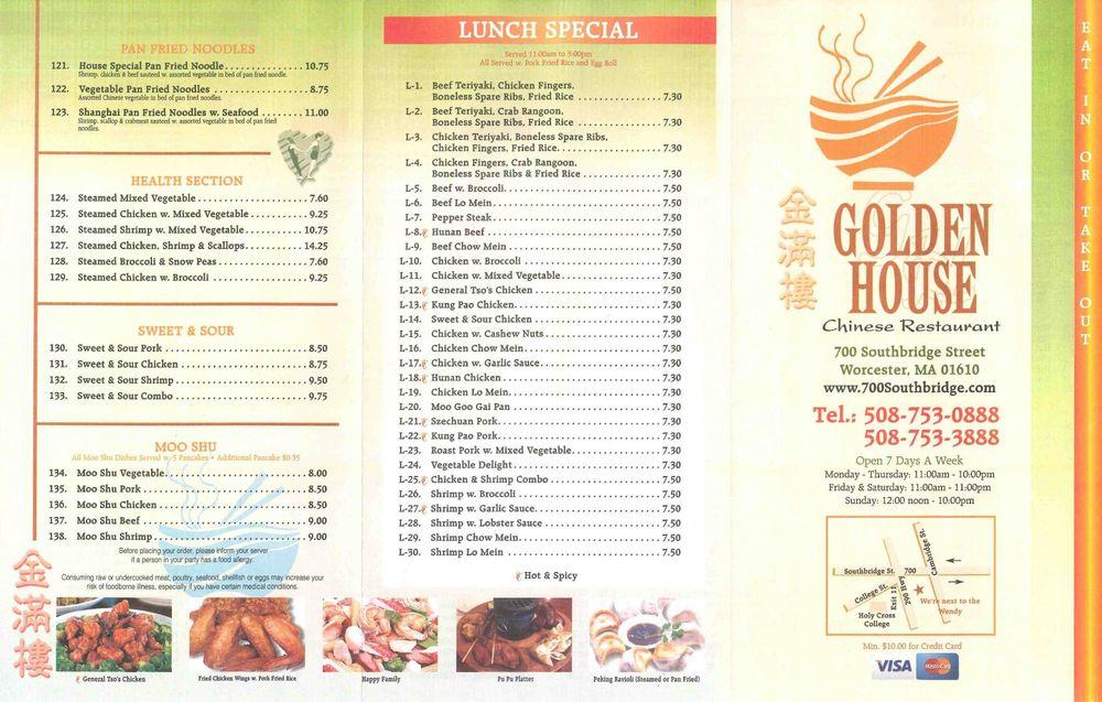 Menu at Golden House Restaurant, Worcester, 700 Southbridge St #1