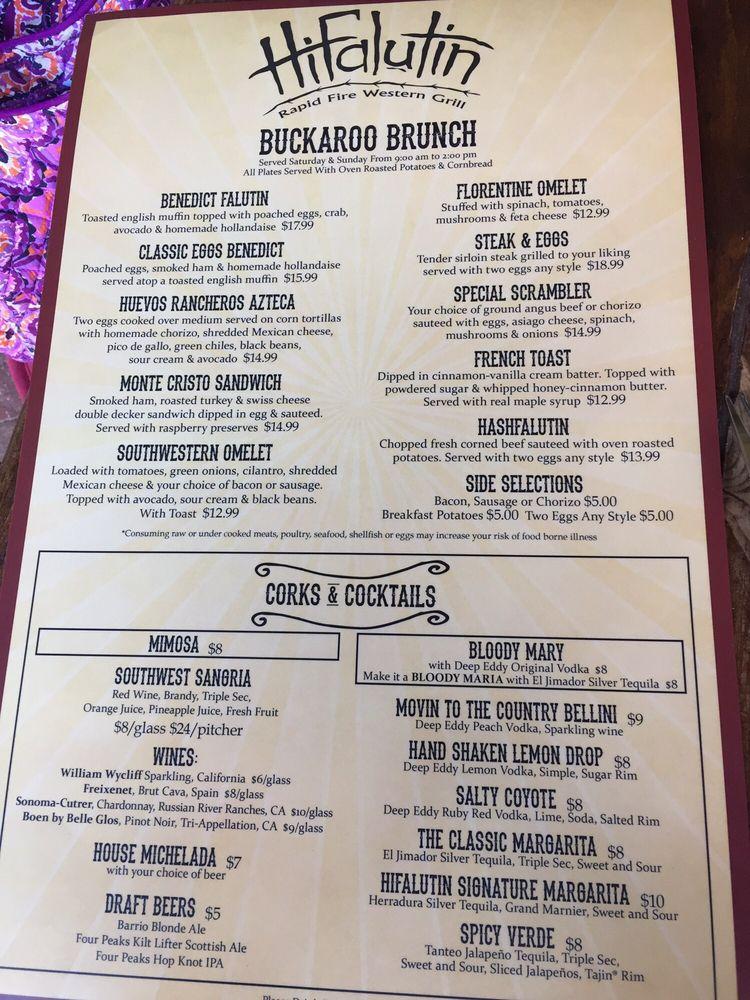Menu at HiFalutin Rapid Western Grill steakhouse, Tucson