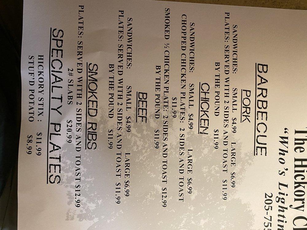 Menu at Hickory Chip BBQ, Clanton
