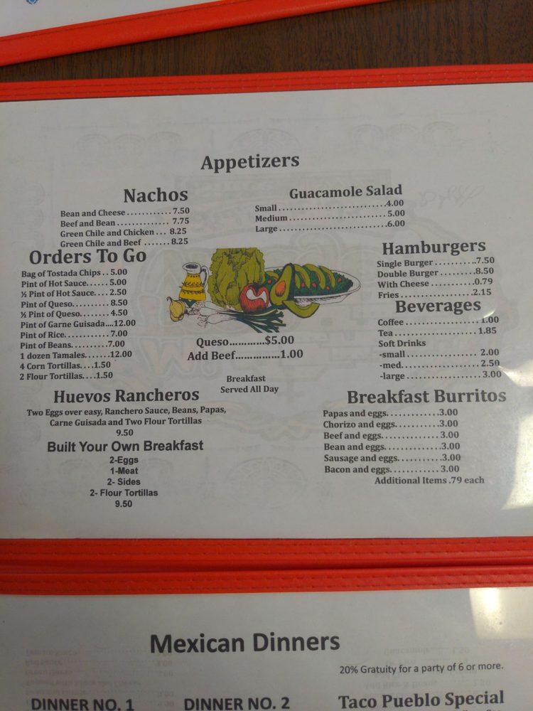 Menu at Mi Taco Village restaurant, Lubbock, 220 Regis St