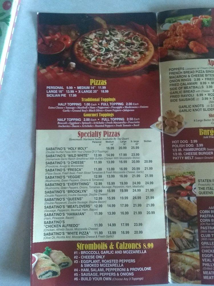 Menu at Sabatino's NY Pizzeria, Las Vegas