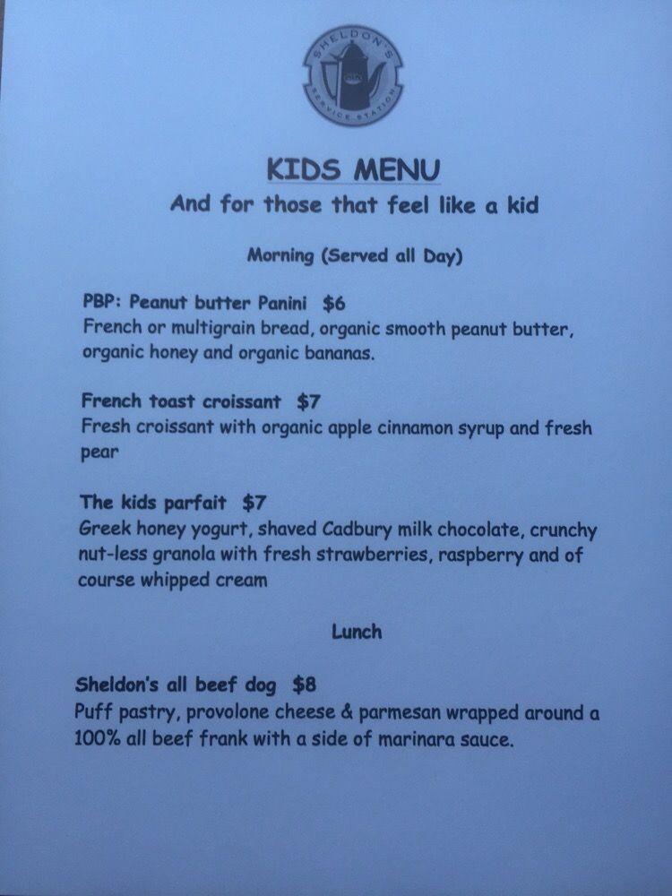 Menu at Sheldon's Service Station cafe, La Mesa