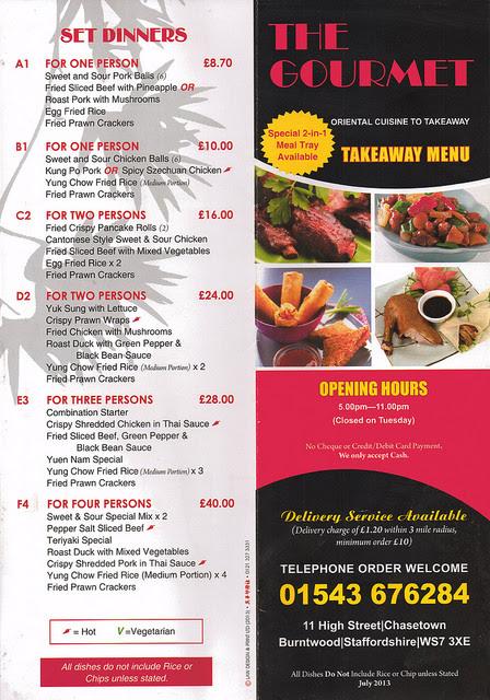 Menu at The Gourmet restaurant, Burntwood