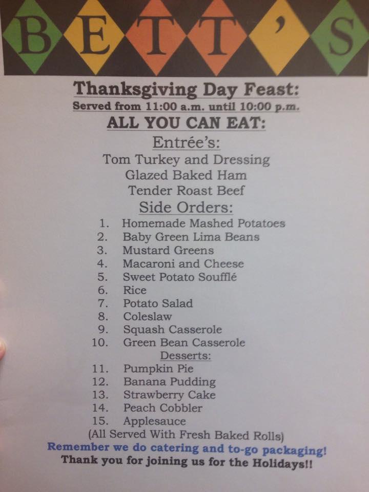 Menu at Bett's Big T Restaurant, Chiefland