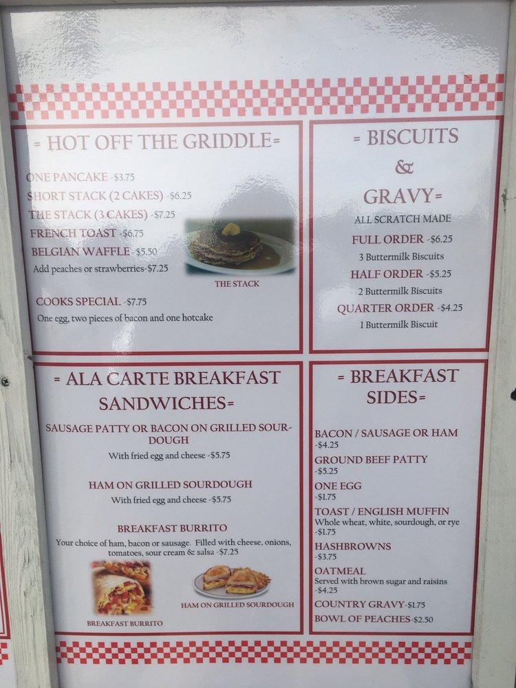 Menu at Burger Hut cafe, Hubbard