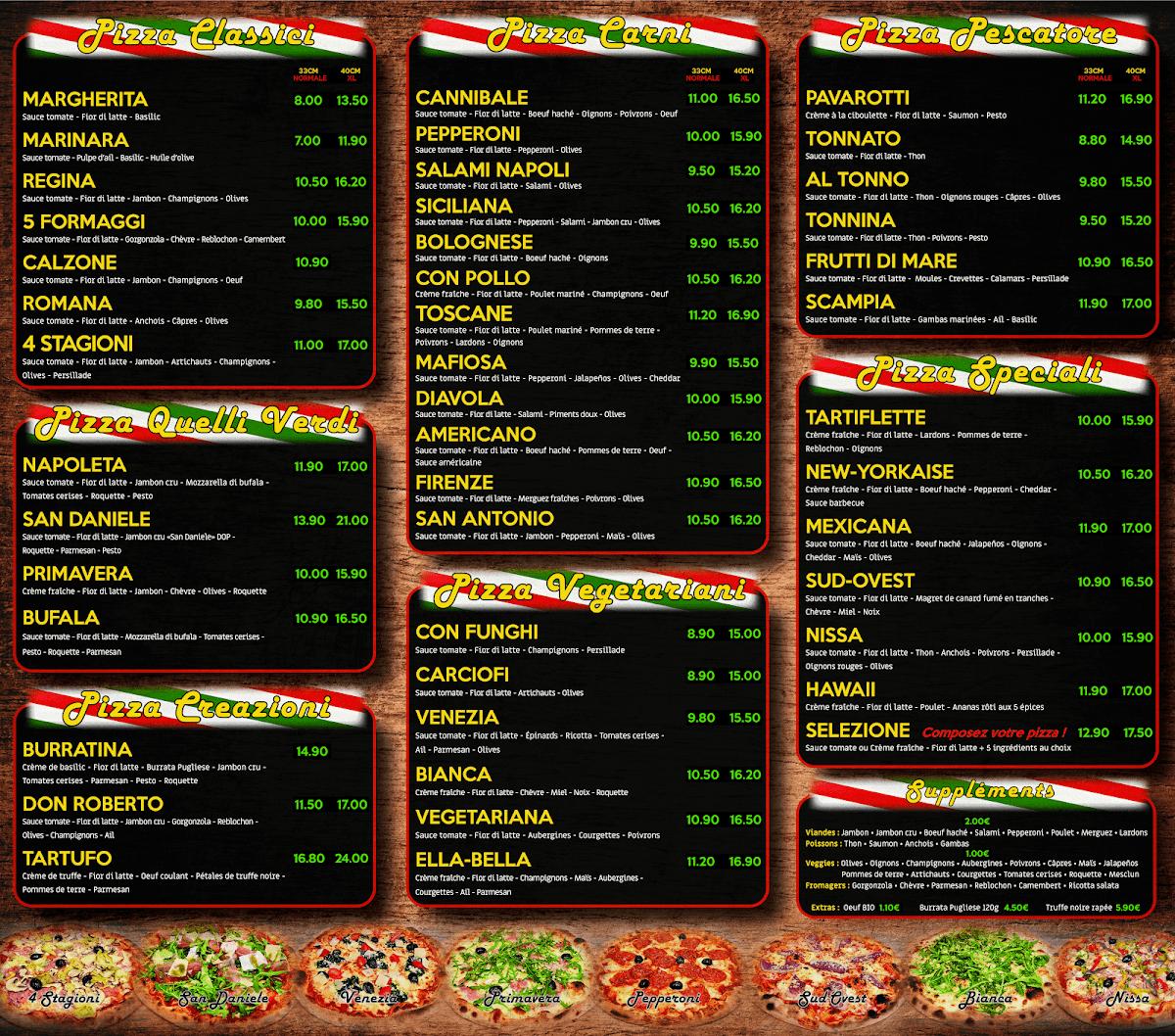 Menu at Don Roberto restaurant, Nice