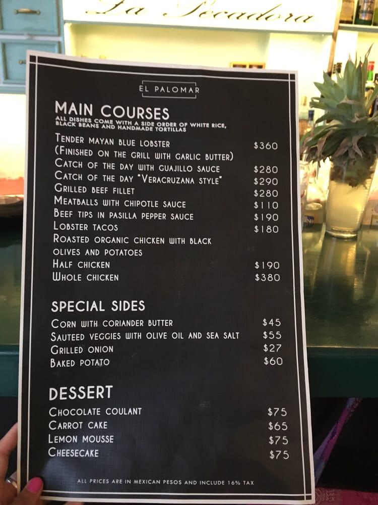 Menu at El Palomar Cozumel pub & bar, San Miguel de Cozumel
